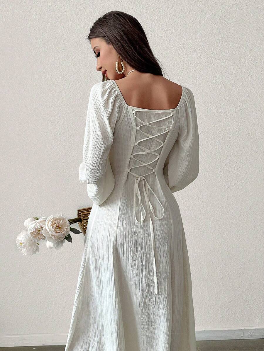 SHEIN Modely Women's Fashionable Square Neck Solid Color Waist-Cinching ...