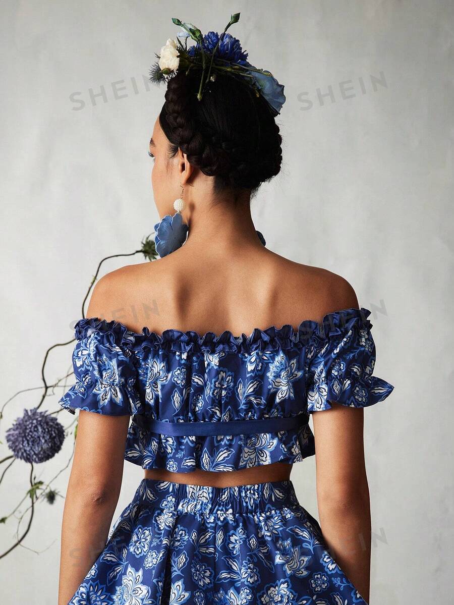 Frida Kahlo X SHEIN X Designer VALERIA GALIPOLI Blumen Muster Crop Top ...