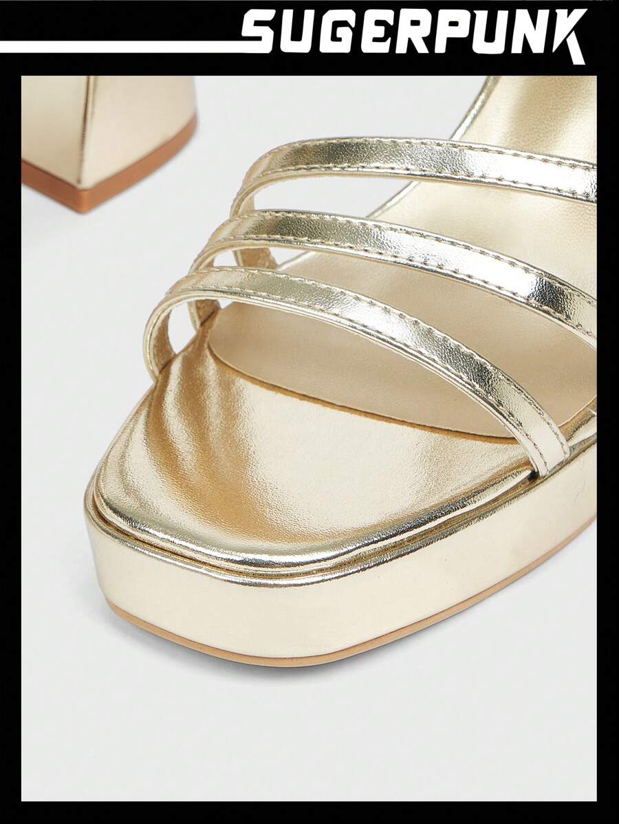 Sugerpunk Women's Fashion Gold Crossed Straps High Heel Sandals ...