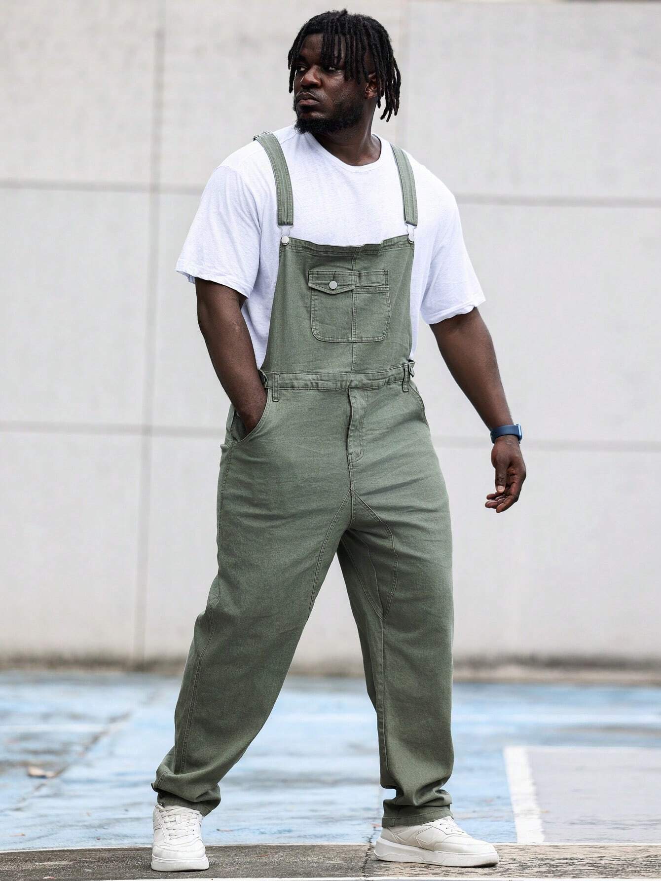 Manfinity Homme Men Plus Size Solid Color Sleeveless Denim Overall With ...