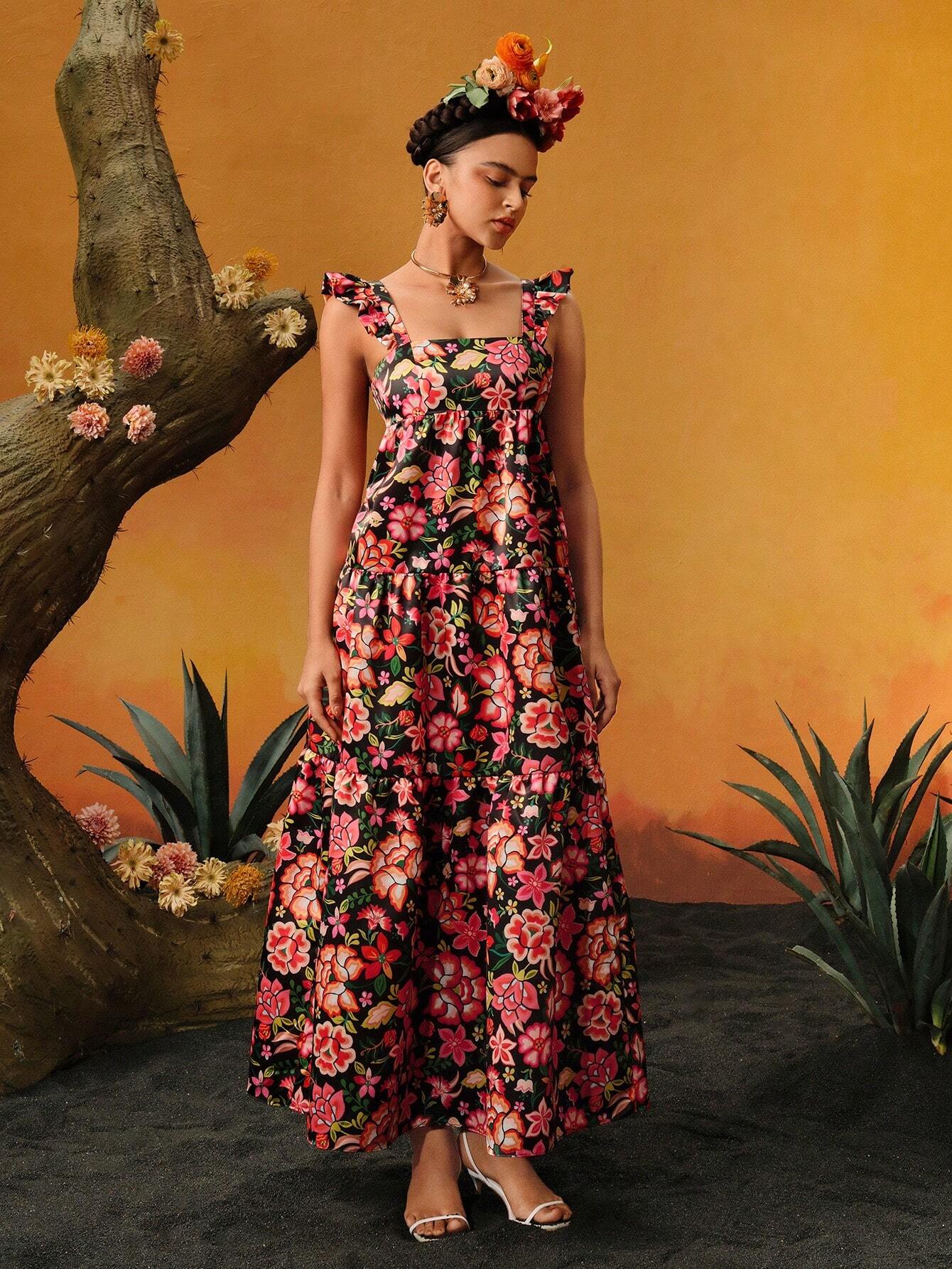 Frida Kahlo X SHEIN X Designer RAUL OROZCO Floral Printed Dress With ...