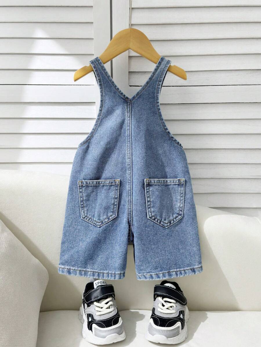 SHEIN Macacão Jardineira Jeans Baggy e Reto com Detalhe Aplicado para ...