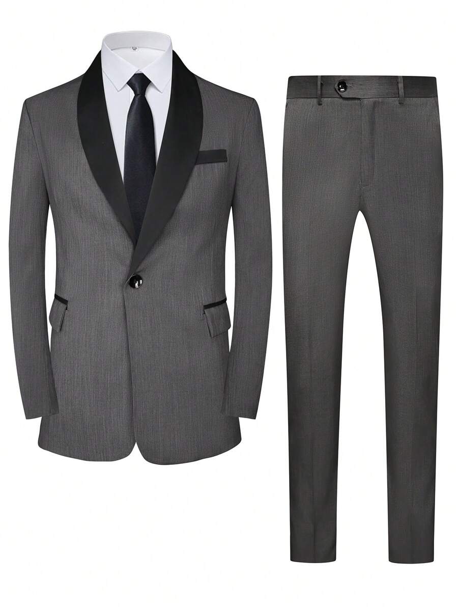Manfinity Mode Men Notched Lapel Single Button Flap Detail Suit Jacket ...