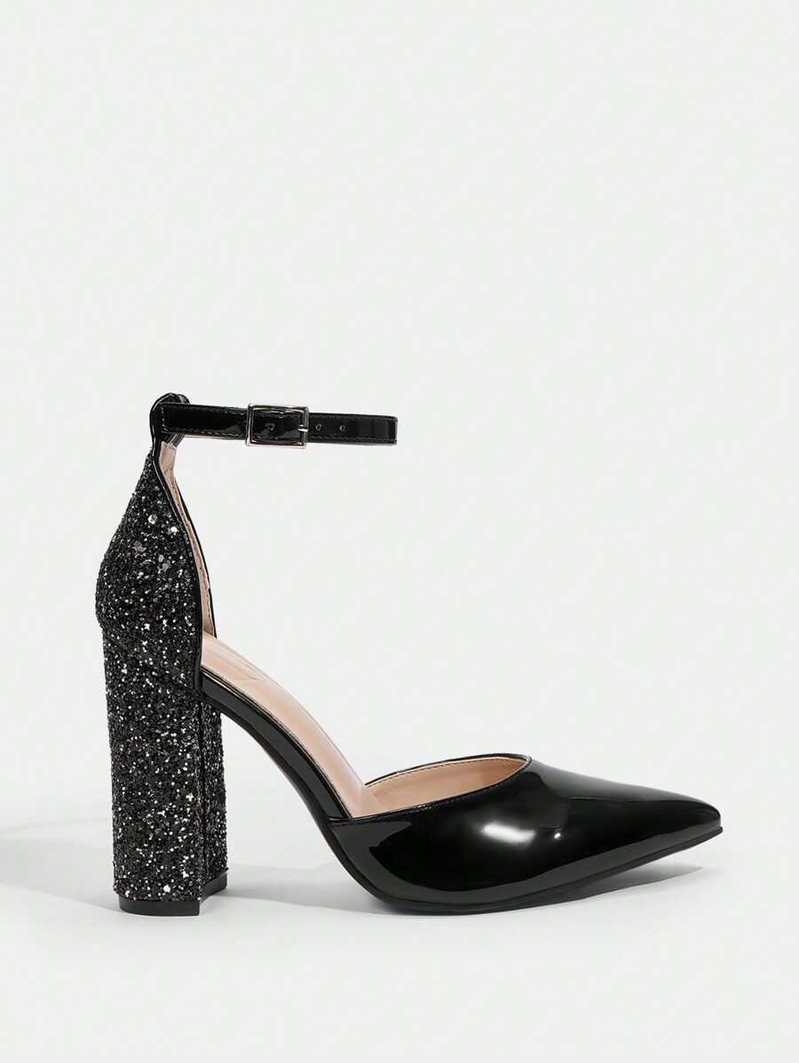 CUCCOO SZL Pointed Toe Chunky Heel Colorblock Pumps, Graduation Heel ...