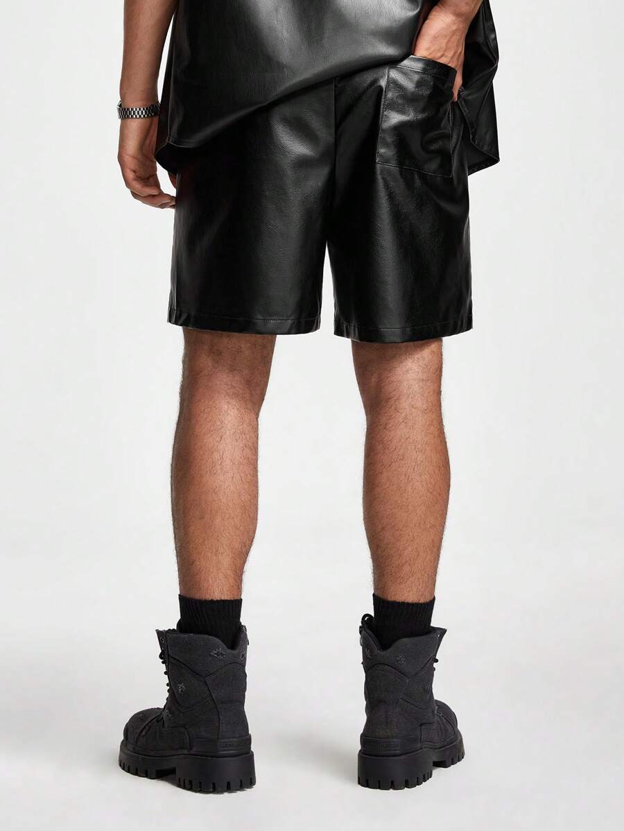 Manfinity StreetEZ Men Loose Fit Casual Pu Leather Shorts With Letter ...