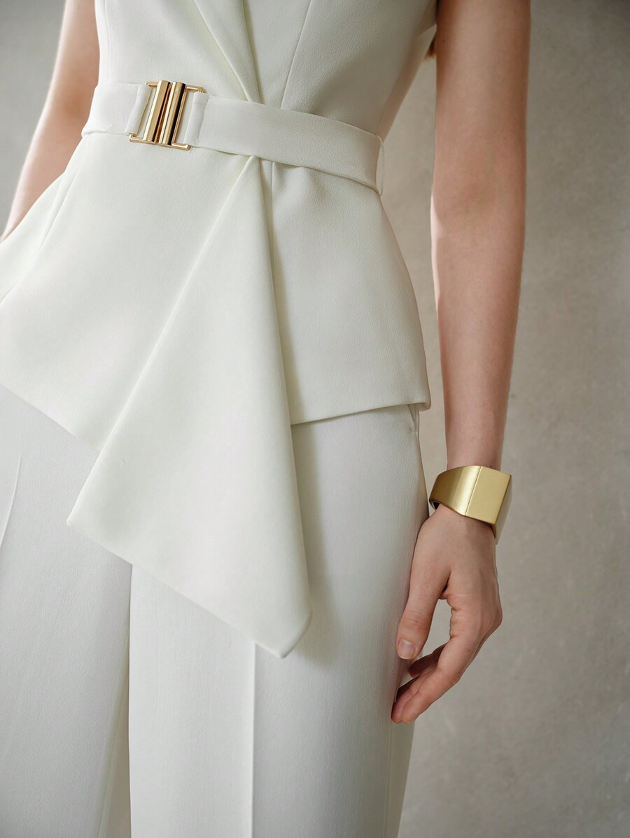 MOTF PREMIUM SOLID PEAK COLLAR ASYMMETRICAL HEM BELTED BLAZER | SHEIN USA