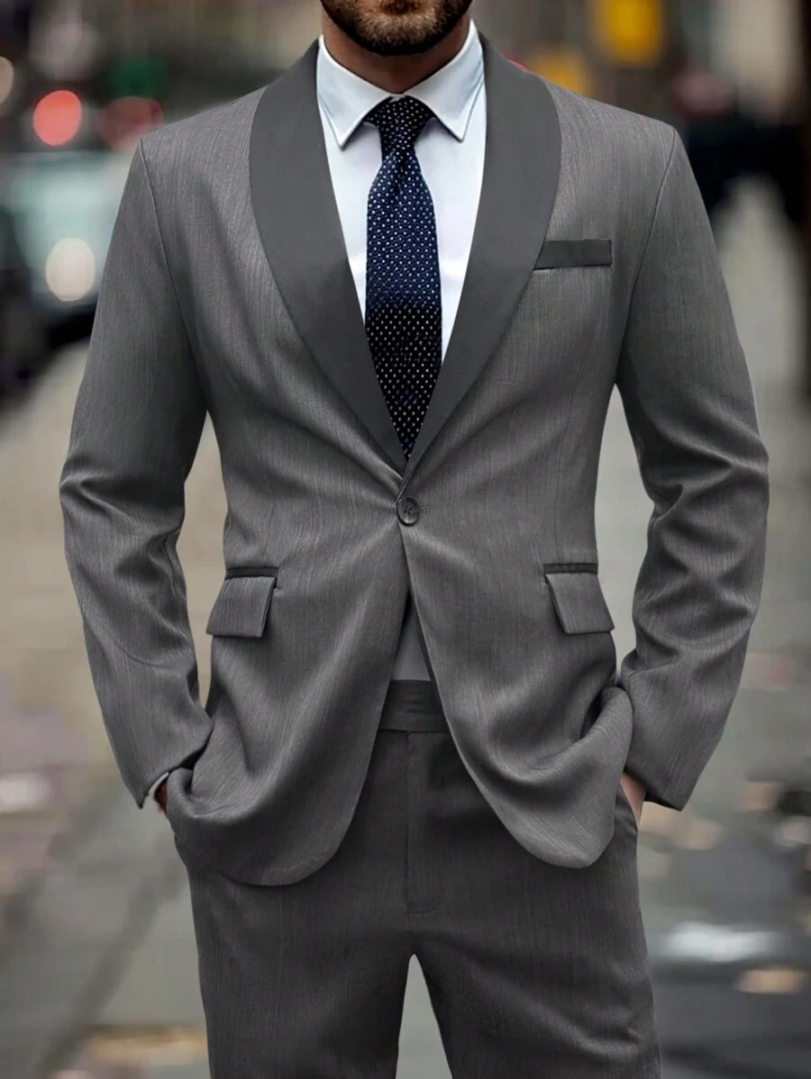 Manfinity Mode Men Notched Lapel Single Button Flap Detail Suit Jacket ...