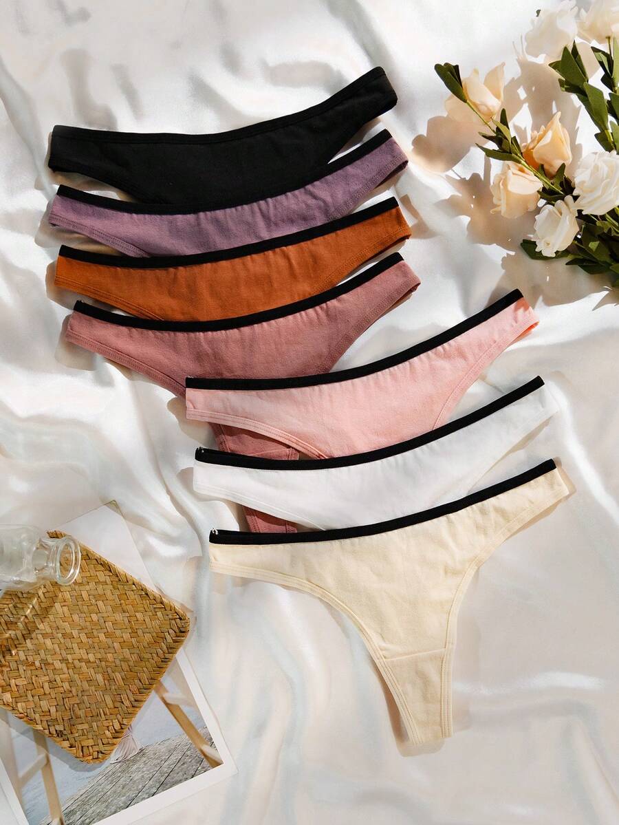 Mujeres Calzones de tanga simples con ribete de bloque de color ...