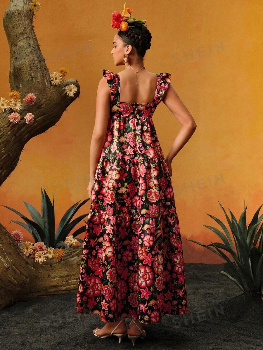Frida Kahlo X Shein X Designer Raul Orozco Vestido Estampado Floral Con