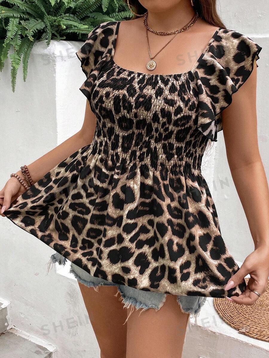 SHEIN Clasi Plus Size Women Leopard Moon Print Shirt With Pleated ...