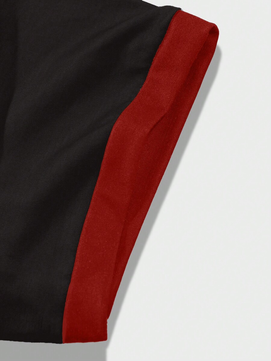 Manfinity Homme Men Plus Size Casual Color Block Short Sleeve Black Red ...