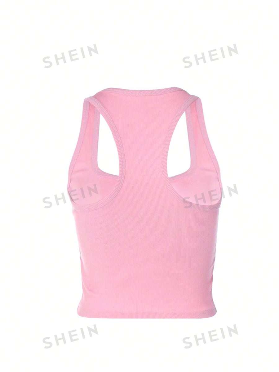 SHEIN EZwear Women Y2K Rhinestone Letter Print Slim Crop Tank Top For ...
