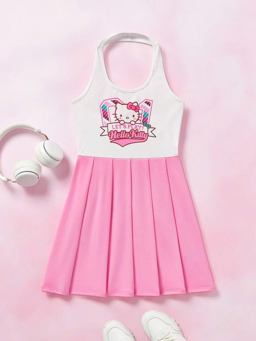 HELLO KITTY AND FRIENDS | SHEIN 夏季Tween女孩卡通印花露背甜美連衣裙 | SHEIN台灣