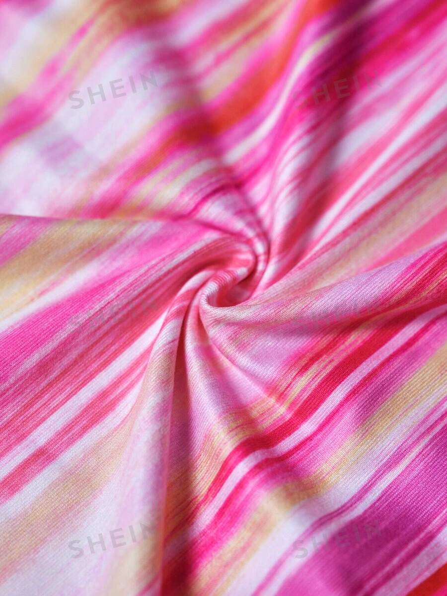 Shein Slayr Vacation Pink Tie Dye Deep V Neck Short Sleeve Bodycon Mini