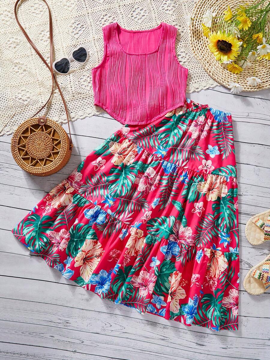 Tween Girl Top bez rękawów o dopasowanym kroju z okrągłym dekoltem i ...