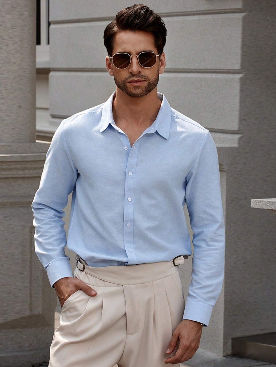 Manfinity Bizformal Men Solid Color Casual Long Sleeve Button Down ...