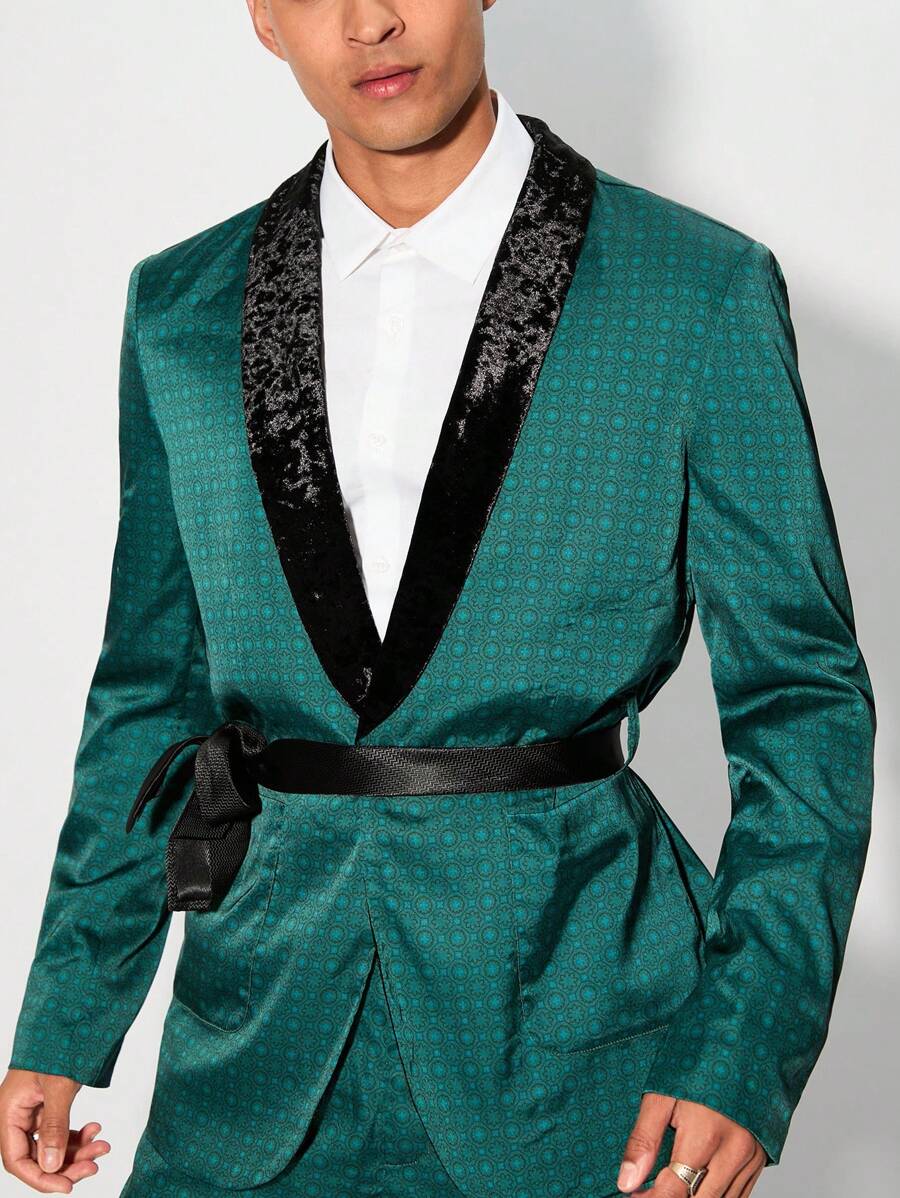 Manfinity NiteLyfe Men's Green Velvet Texture Suits With Weave And Tie ...
