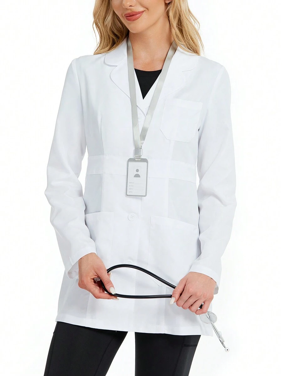 Women Fashionable Slim Fit Long Sleeve Lab Coat In White | SHEIN UK