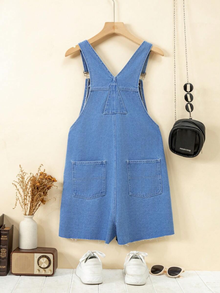 Teenage Girls Fashionable Casual Denim Overalls With Distressed Detail ...
