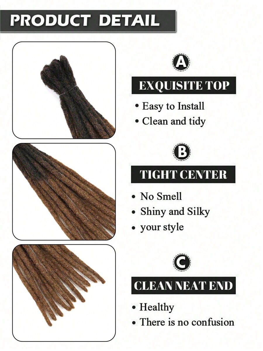100% Human Hair Pre-Looped Top Dreadlocks Extensions Permanent Dreads ...