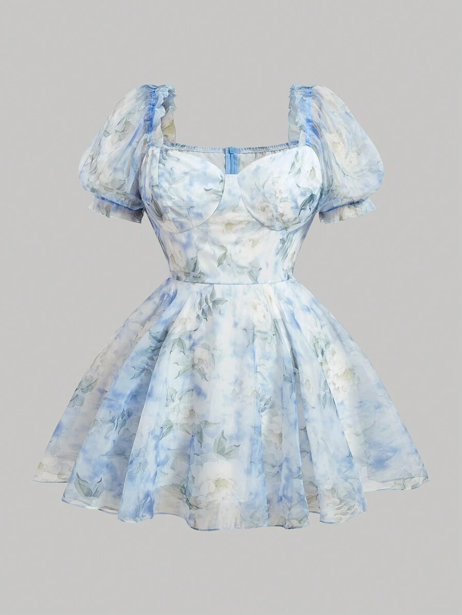 SHEIN MOD Plus Size Oil Painting Style Floral Printed Sweetheart ...