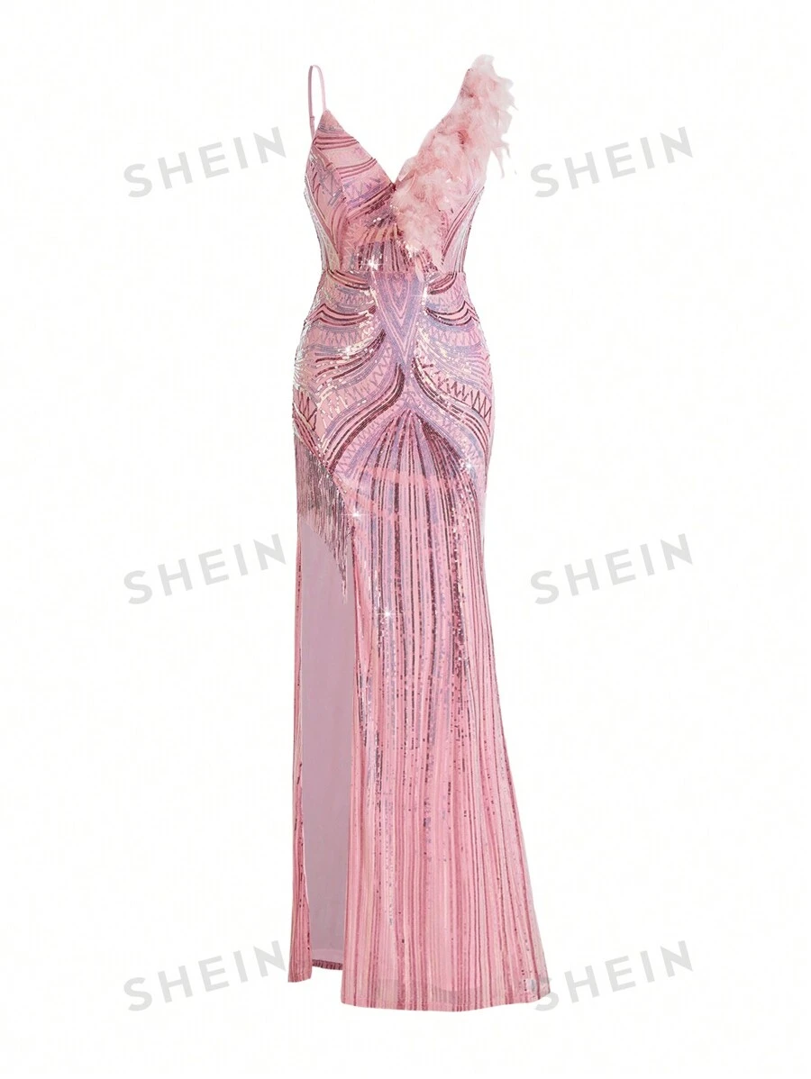SHEIN Belle Elegant And Gorgeous Pink Irregular Shoulder Splicing ...