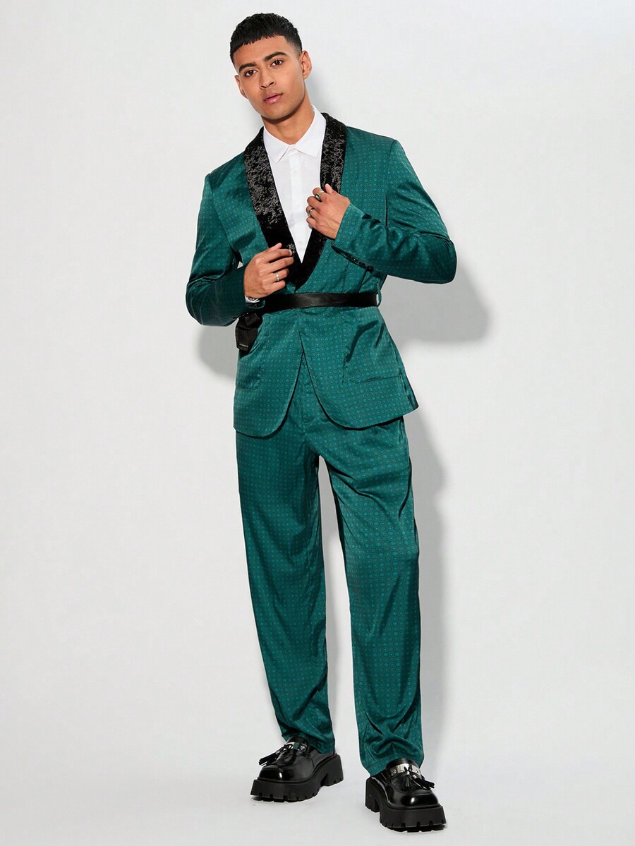 Manfinity NiteLyfe Men's Green Velvet Texture Suits With Weave And Tie ...