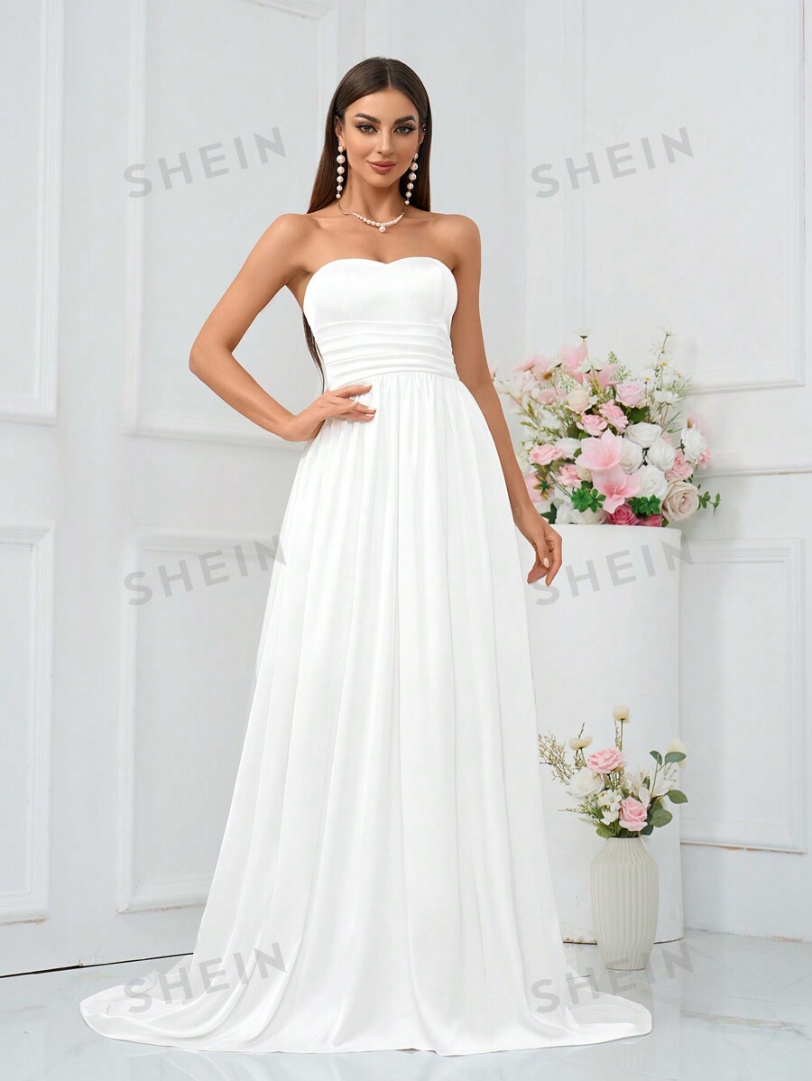 SHEIN Belle Women Strapless Elegant Wedding Dress With Fitted Waist And ...