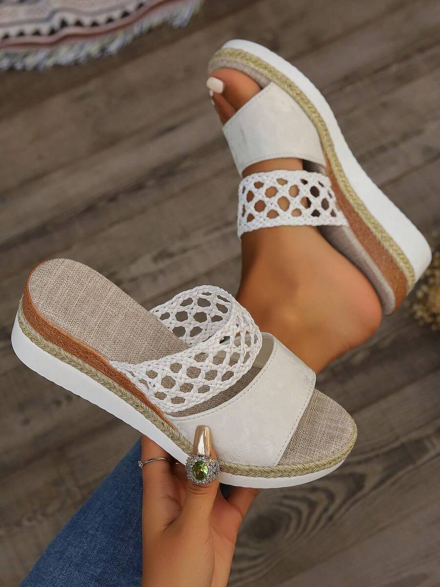 Women Super Lightweight White Woven Wedge Sandals With Open Toe ...