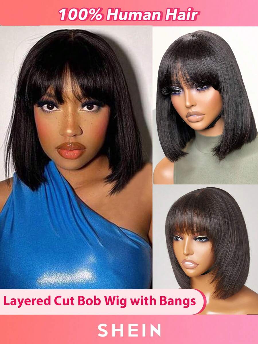 Put On And Go Realistic Natural Black Wigs Layer Cut Glueless Straight ...