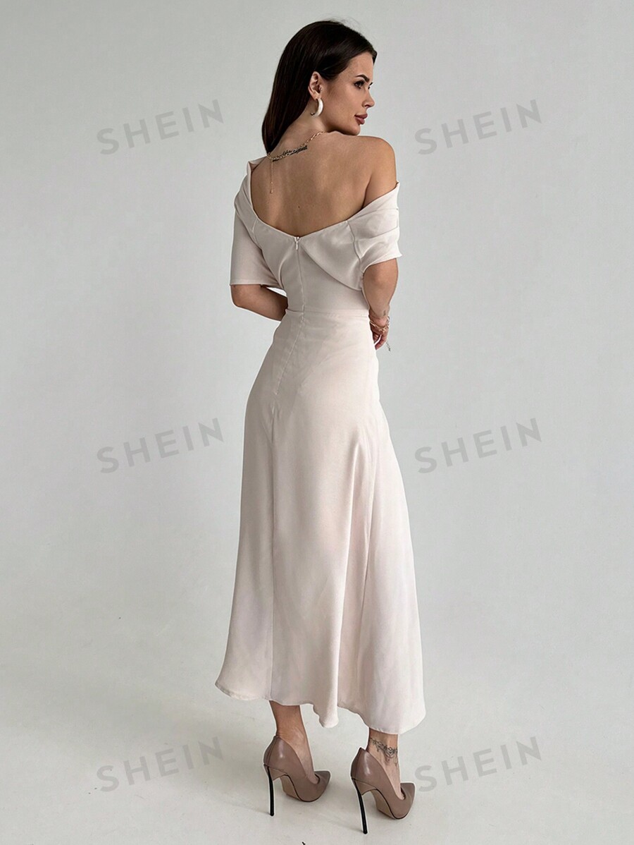 SHEIN Aloruh Women's Open Shoulder, Pleated, High-Waisted, Elegant A ...