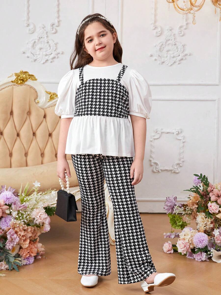 SHEIN Tween Girl Extended Size Matching Outfits, Hooded Bubble Sleeve ...