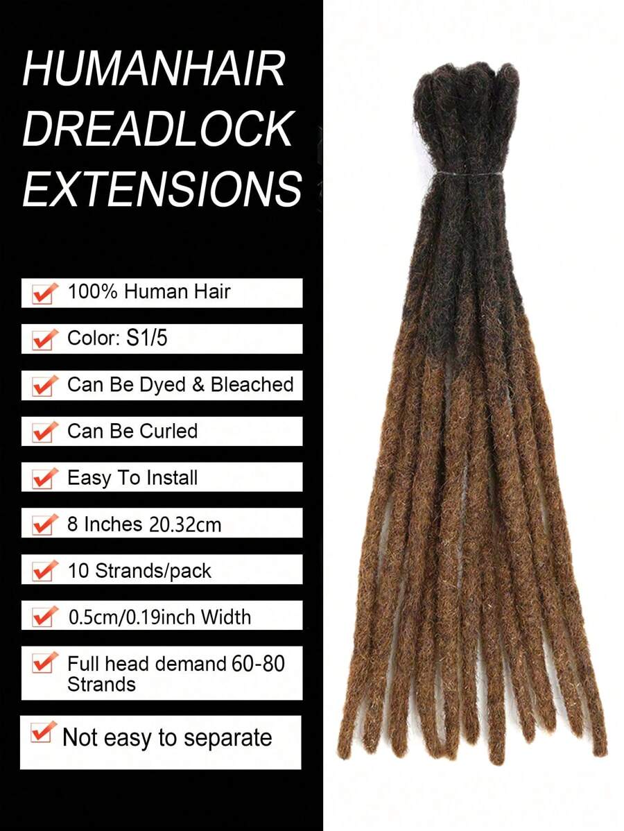 100% Human Hair Pre-Looped Top Dreadlocks Extensions Permanent Dreads ...