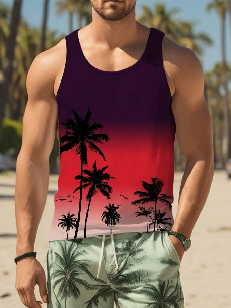 Manfinity RSRT Manfinity RSRT Summer Gradient Palm Tree Sunset Pattern ...