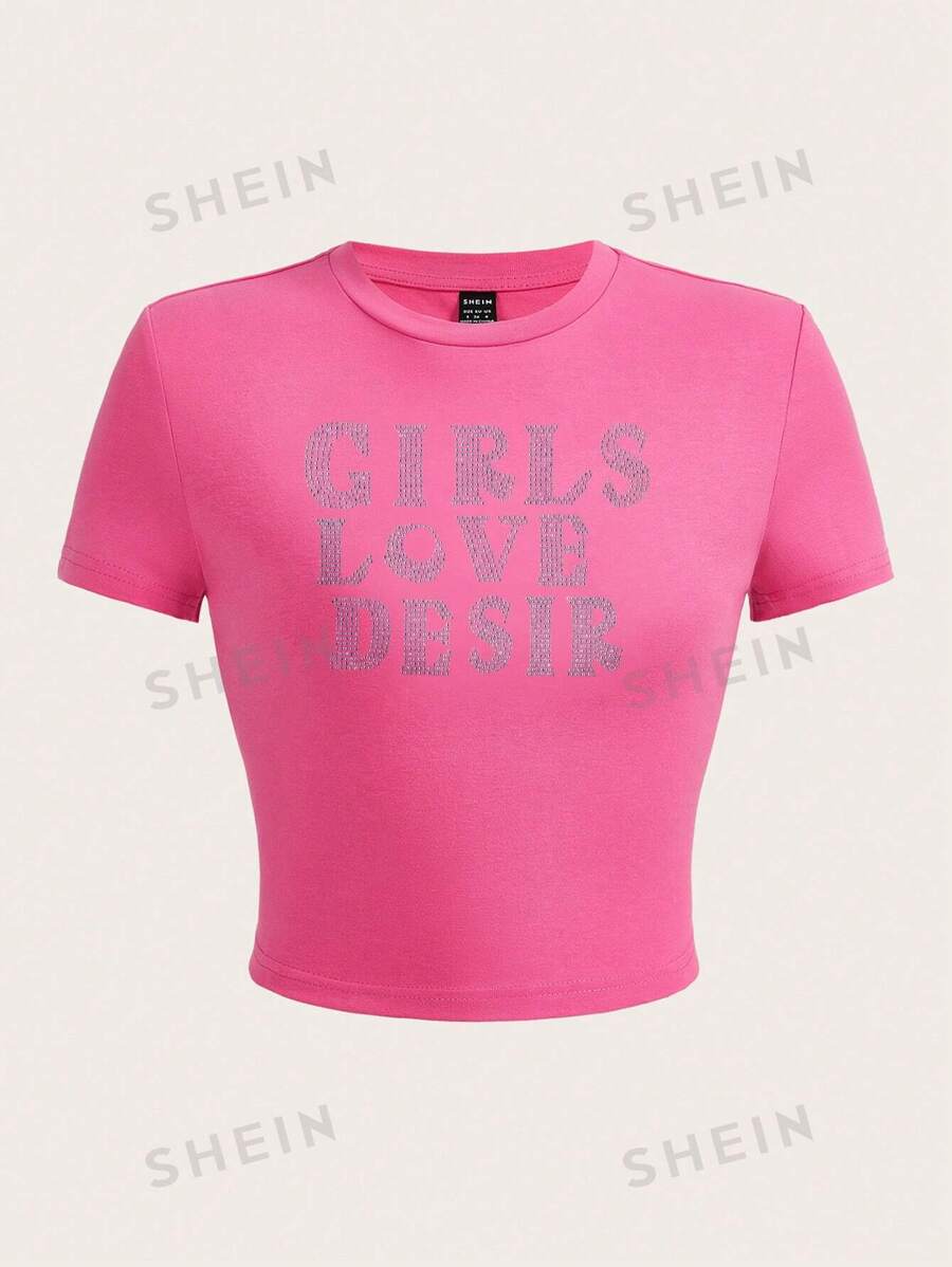 SHEIN EZwear Maglietta crop casual e semplice con stampa di lettere e ...