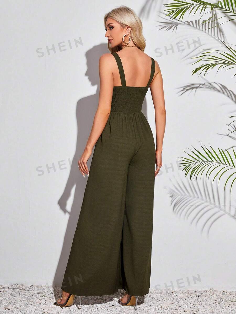 SHEIN Tall Women Solid Color Loose One-Piece Summer Beach Jumpsuit With Thin Shoulder Straps ...