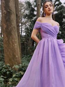 Faeriesty Faeriesty Luxus Off-Shoulder Rüschen Saum Mesh Abendkleid ...