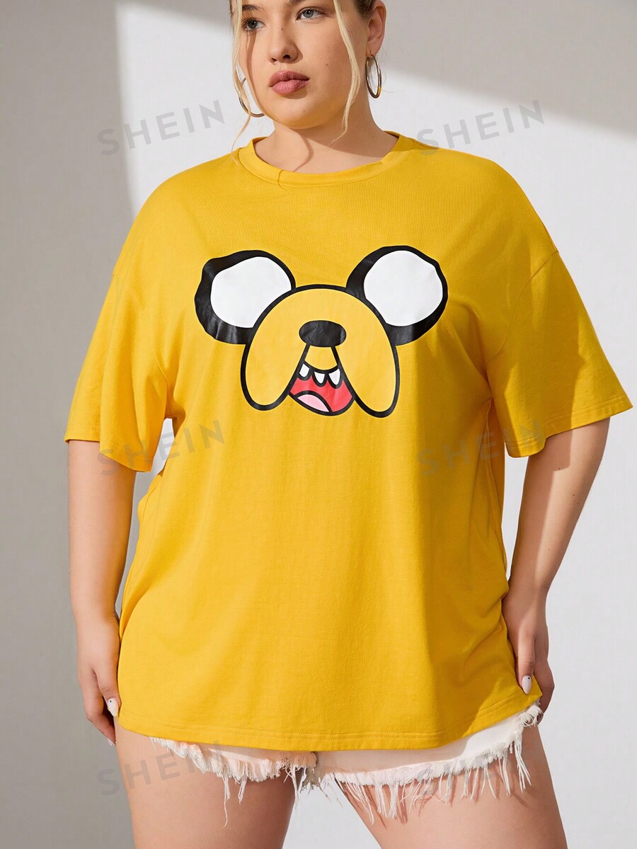 ADVENTURE TIME X SHEIN Plus Size Funny Cartoon And Letter Print ...