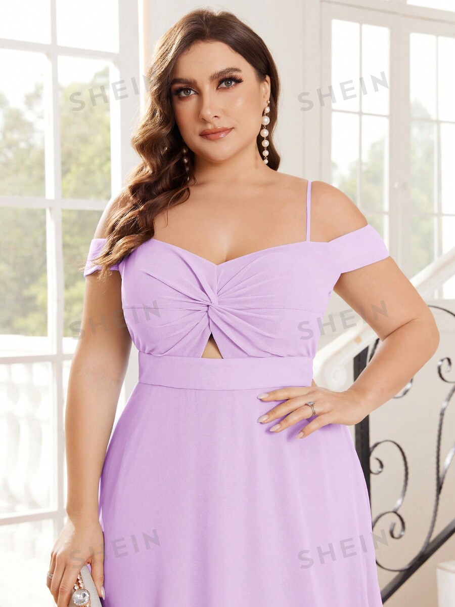 SHEIN Belle Plus Size Bridesmaid Dress With Hollow Out Twist Knot Bust ...