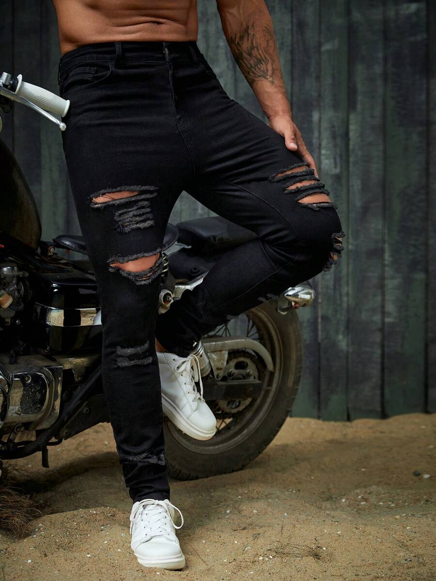 Manfinity LEGND Men Cotton Ripped Skinny Stacked Jeans | SHEIN USA