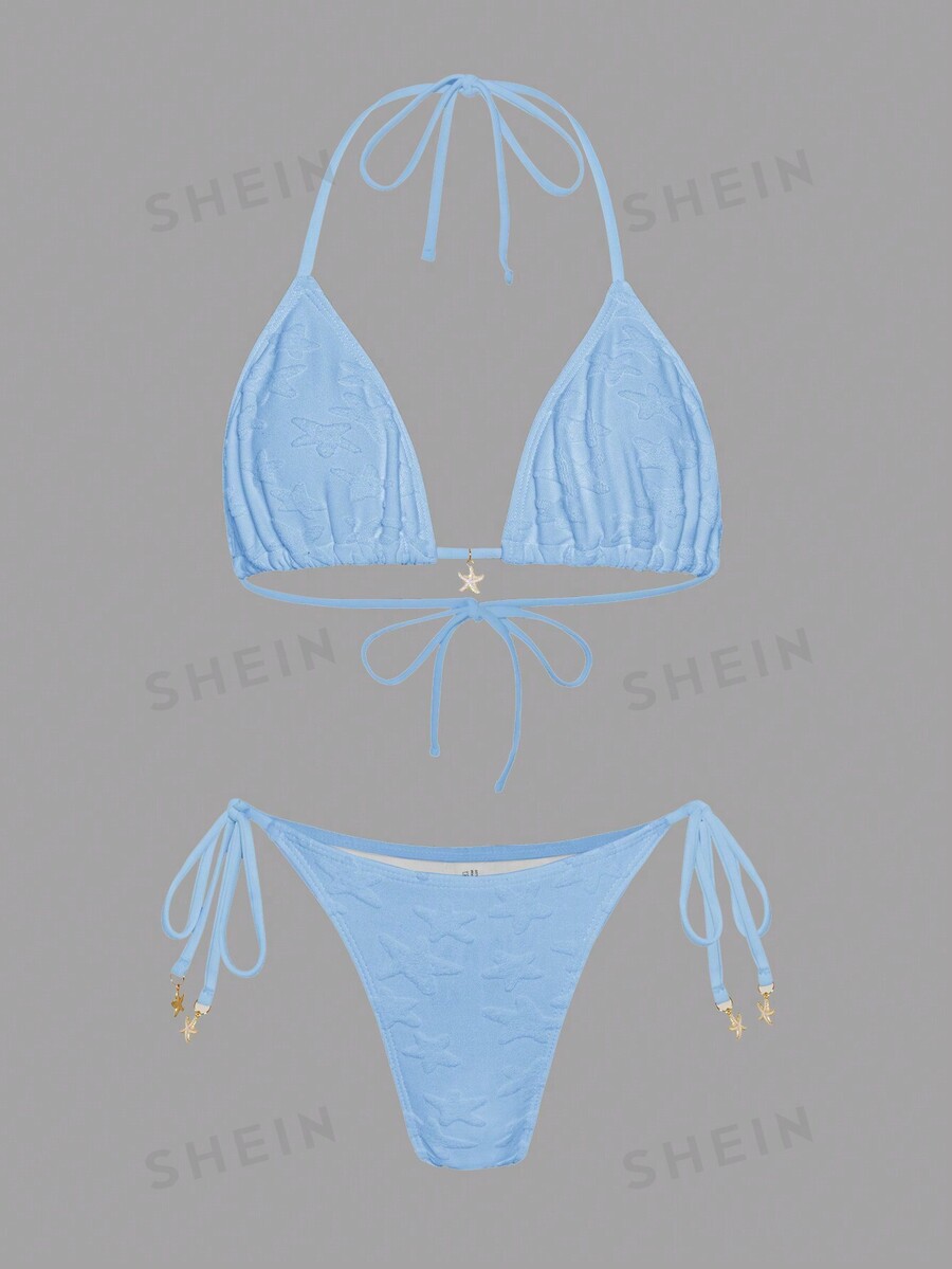 Shein Swim Conjunto De Maiô Bikini Feminino Com Estampa De Estrelas E