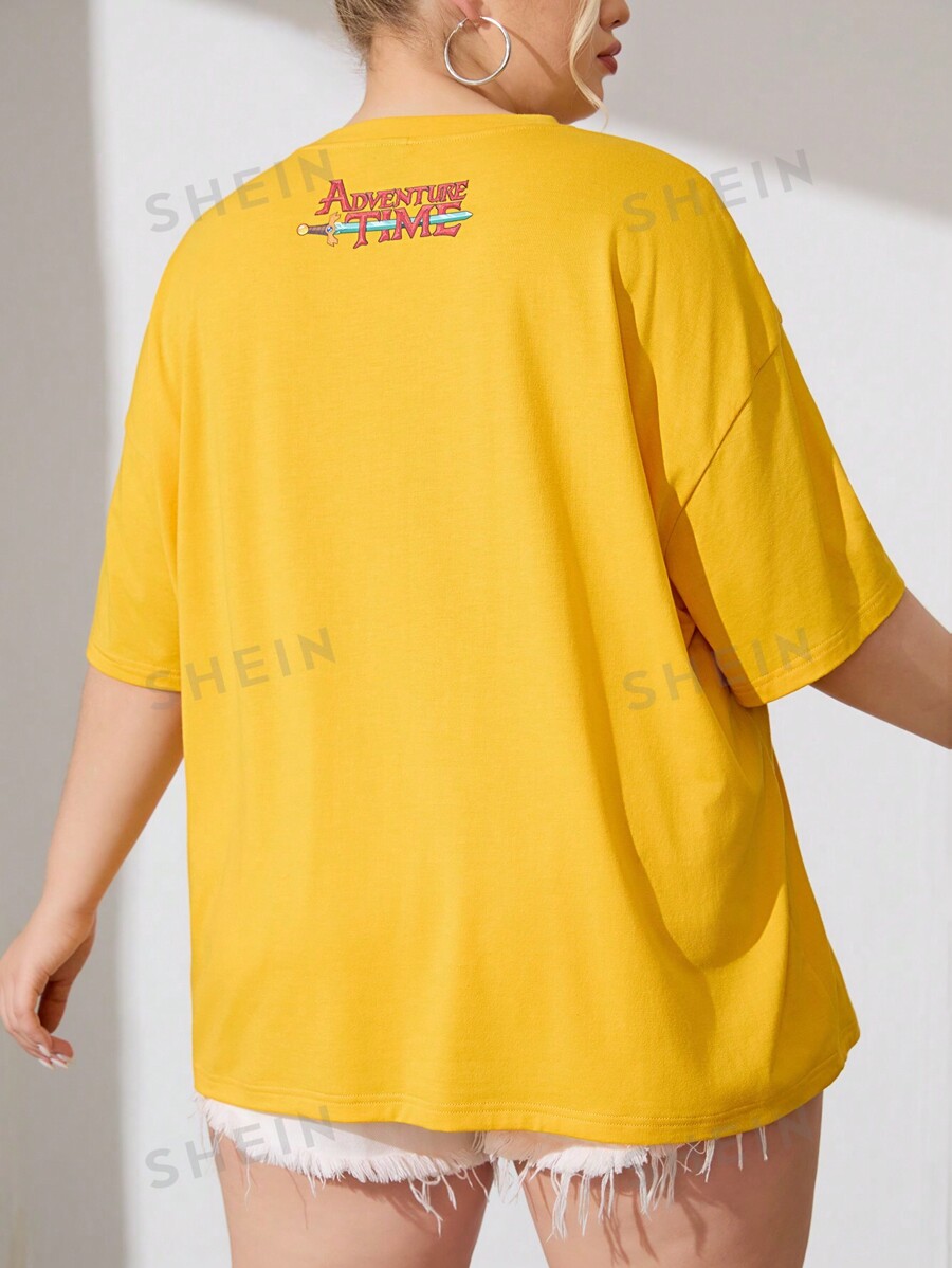 ADVENTURE TIME X SHEIN Plus Size Funny Cartoon And Letter Print ...