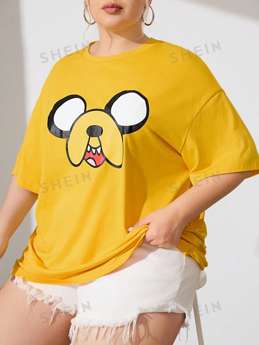 ADVENTURE TIME X SHEIN Plus Size Funny Cartoon And Letter Print ...