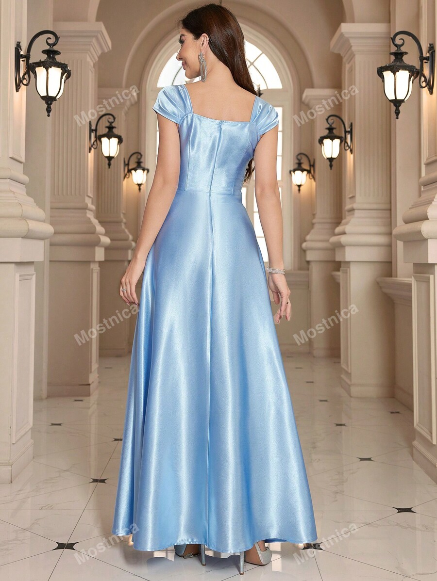 Élégante robe de soirée maxi col carré unie, pour événement formel, bal ...