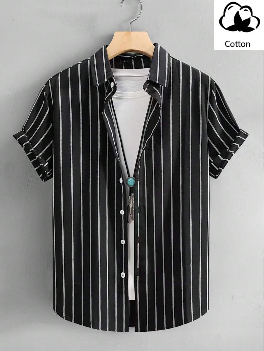 Manfinity RSRT Men Simple Daily Striped Design Short Sleeve Shirt ...