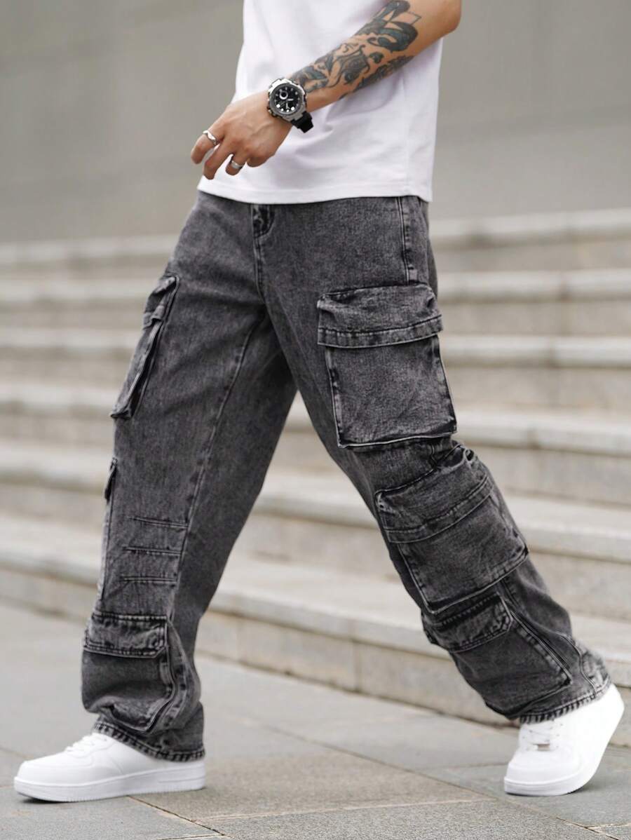 Manfinity EMRG Denim de Perna Larga e Cabidos para Homens com Múltiplos ...