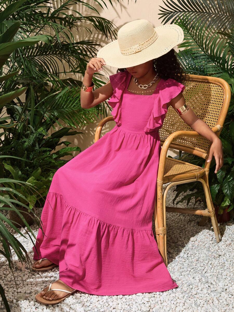 SHEIN Vestido tejido para niña preadolescente unicolor con dobladillo ...