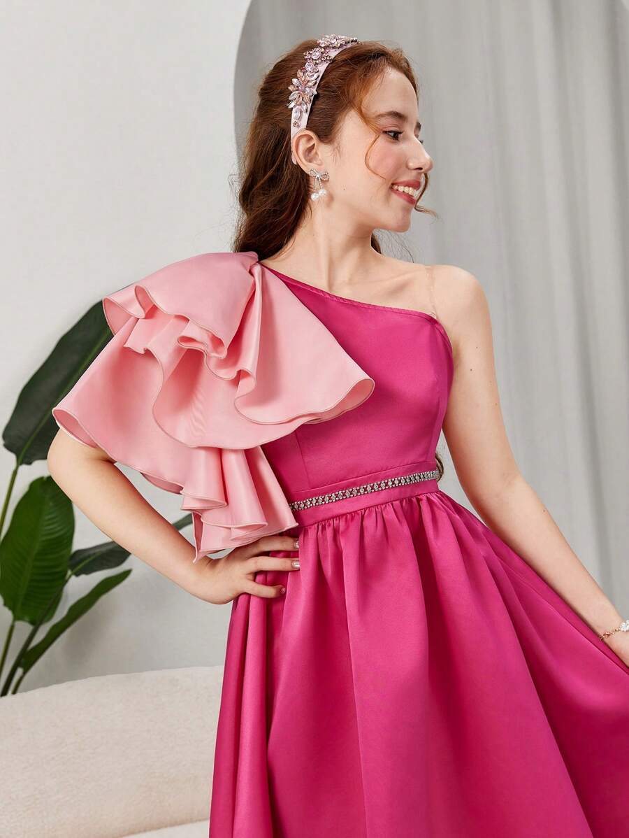 SHEIN Teenage Girls Elegant Pink Color Block Layered Ruffle Waist Belt ...