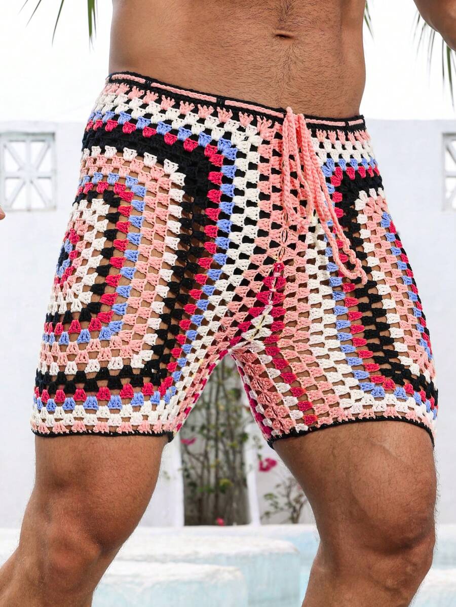 Manfinity RSRT Manfinity Homme Men Sweater Shorts Red Shorts Crochet ...