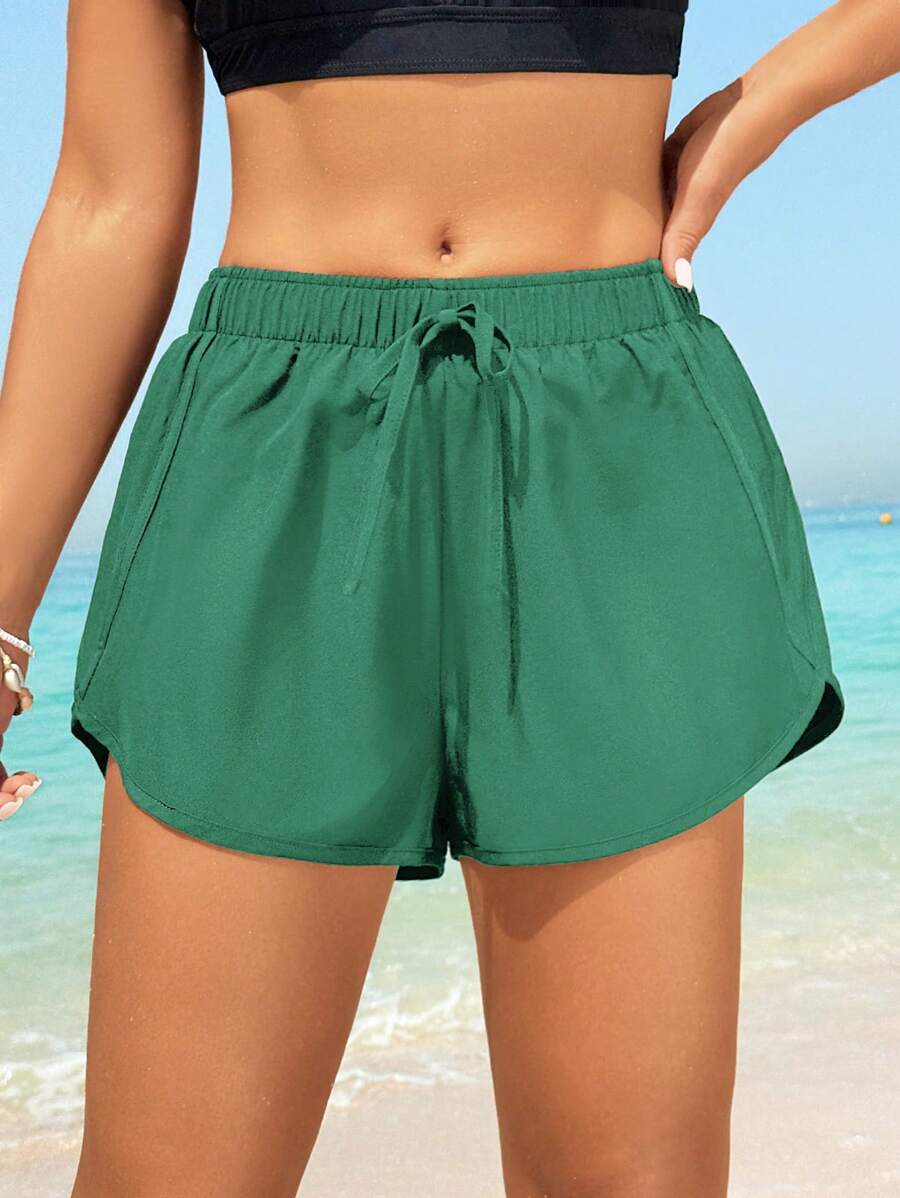 SHEIN Swim Women's Beach Vacation Solid Color Swim Shorts With Waist ...